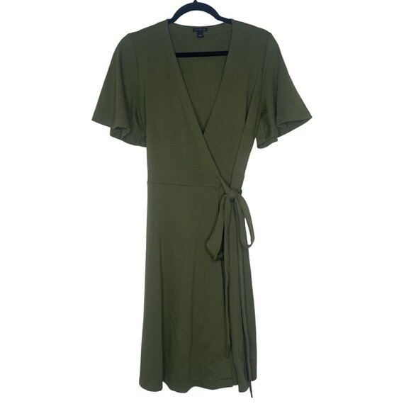 LOFT | Dresses | Loft Green Faux Wrap Midi Dress With Flutter Sleeves ...
